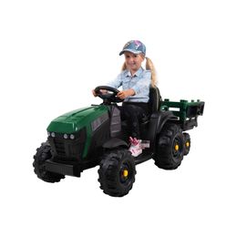 Actionbikes Motors Elektro-Kindertraktor mit Anh&auml;nger, Staufach, Schaufel, Fernbedienung, 90 W, Bremsautomatik, TD925 (Gr&uuml;n/Schwarz)