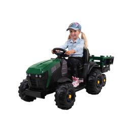 Actionbikes Motors Elektro-Kindertraktor mit Anhänger, Staufach, Schaufel, Fernbedienung, 90 W, Bremsautomatik, TD925 (Grün/Schwarz)