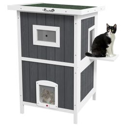 PawHut Katzenhaus mit 2 Ebenen grau 60L x 60B x 90,5H cm