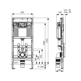 TECE lux WC-Modul 200, Bauhöhe 1120mm höhenverstellbar 9600200