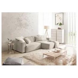 Ecksofa 3C Candy "Matteo L-Form" Sofas Gr. B/H/T: 276cm x 72cm x 168cm, Longchair rechts, beige (sand) mit auffälliger Kedernaht, Feincord-Bezug, Lounge-Charakter