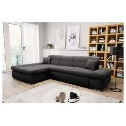 Ecksofa DOMO collection "Moric B/T/H 300/172/80 cm, auch in Cord, L-Form" Sofas Gr. B/H/T: 300cm x 80cm x 172cm, Cord, Recamiere links, ohne Funktion, grau XXL-Format, wahlweise auch mit Bettfunktion und Armverstellung