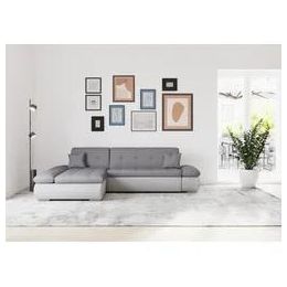 Ecksofa DOMO collection "Moric B/T/H 300/172/80 cm, auch in Cord, L-Form" Sofas Gr. B/H/T: 300cm x 80cm x 172cm, Webstoff fein, Recamiere links, ohne Funktion, silberfarben (silber/grau) XXL-Format, wahlweise auch mit Bettfunktion und Armverstellung