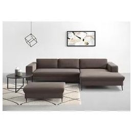 Ecksofa DOMO collection "Modica L-Form" Sofas Gr. B/H/T: 329cm x 81cm x 173cm, Samtoptik, Recamiere rechts, grau (taupe) moderne Optik mit großzügiger Recamieire, auch in Cord