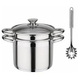 Spaghettitopf GSW "Treviso" Töpfe Gr. 6 l + Ø 22cm, silberfarben Induktion, 6 Liter, inkl. Pastalöffel