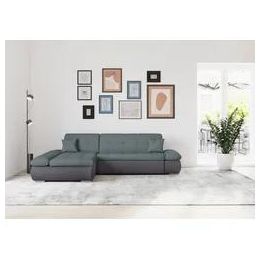 Ecksofa DOMO collection "Moric B/T/H 300/172/80 cm, auch in Cord, L-Form" Sofas Gr. B/H/T: 300cm x 80cm x 172cm, Webstoff fein, Recamiere links, ohne Funktion, grau (grau/eisblau) XXL-Format, wahlweise auch mit Bettfunktion und Armverstellung