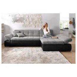 Ecksofa DOMO collection "Moric B/T/H 300/172/80 cm, auch in Cord, L-Form" Sofas Gr. B/H/T: 300cm x 80cm x 172cm, Microfaser PRIMABELLE-Struktur, Recamiere rechts, mit Bettfunktion-mit Armlehnenverstellung, grau (schwarz/weiß-grau) XXL-Format, wahlweise auch mit Bettfunktion und Armverstellung