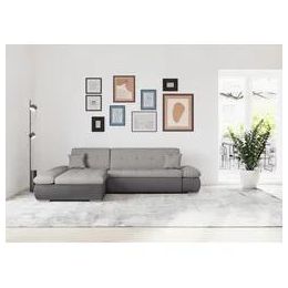 Ecksofa DOMO collection "Moric B/T/H 300/172/80 cm, auch in Cord, L-Form" Sofas Gr. B/H/T: 300cm x 80cm x 172cm, Webstoff fein, Recamiere links, ohne Funktion, grau (grau, silber) XXL-Format, wahlweise auch mit Bettfunktion und Armverstellung