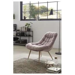 Relaxsessel Salesfever Sessel Gr. Samt-Polyester, B/H/T: 76cm x 85cm x 85,6cm, rosa (rosa/holzfarben) mit XXL-Steppung, schwarzen oder naturfarbenen Beinen