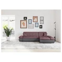 Ecksofa DOMO collection "Moric B/T/H 300/172/80 cm, auch in Cord, L-Form" Sofas Gr. B/H/T: 300cm x 80cm x 172cm, Webstoff fein, Recamiere rechts, mit Bettfunktion-mit Armlehnenverstellung, bunt (grau/beere) XXL-Format, wahlweise auch mit Bettfunktion und Armverstellung