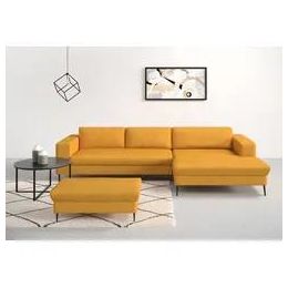 Ecksofa DOMO collection "Modica L-Form" Sofas Gr. B/H/T: 329cm x 81cm x 173cm, Struktur, Recamiere rechts, gelb (curcuma) moderne Optik mit großzügiger Recamieire, auch in Cord