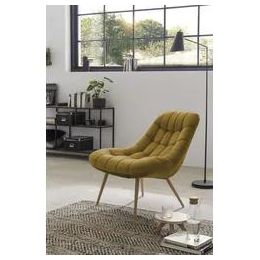 Relaxsessel Salesfever Sessel Gr. Samt-Polyester, B/H/T: 76cm x 85cm x 85,6cm, gelb (gelb, holzfarben) mit XXL-Steppung, schwarzen oder naturfarbenen Beinen