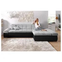 Ecksofa DOMO collection "Moric B/T/H 300/172/80 cm, auch in Cord, L-Form" Sofas Gr. B/H/T: 300cm x 80cm x 172cm, Microfaser PRIMABELLE-Struktur, Recamiere rechts, ohne Funktion, silberfarben (schwarz/silber) XXL-Format, wahlweise auch mit Bettfunktion und Armverstellung