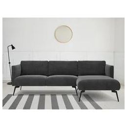 Ecksofa Andas "Horna, L-Form" Sofas Gr. B/H/T: 241cm x 84cm x 146cm, Struktur, Recamiere rechts, grau (schwarz gray) mit schwarzen Metallbeinen