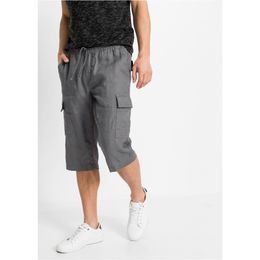 bonprix Regular Fit Cargo-Bermuda aus luftigem Leinen-Mix, grau, Leinen