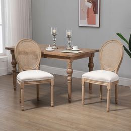 HOMCOM 2er Set Esszimmerstühle Küchenstuhl mit Rattan-Rückenlehne Linen-Touch