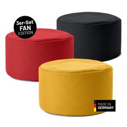 Lumaland Sitzhocker EM 2024 3er Deutschland-Set "POUF" (3 St), je 1 x Schwarz, Rot & Gelb - in-/outdoor