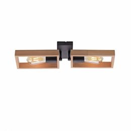 JUST LIGHT Deckenleuchte, Deckenleuchte Holzleuchte Wohnzimmerlampe Holz natur schwarz 2 Flammig