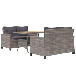 vidaXL Garten-Essgruppe 3-tlg. Garten-Essgruppe mit Grau Kissen Poly Rattan, (3-tlg)