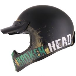 Broken Head Motocrosshelm Rusty Rider Grün, Old-School Optik