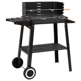 vidaXL Holzkohlegrill Holzkohlegrill mit Rädern Schwarz Stahl
