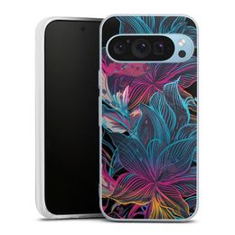 DeinDesign Handyhülle Neon Blumen bunt Neon Flower Power, Google Pixel 9 Silikon Hülle Bumper Case Handy Schutzhülle, weiß, transparent