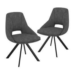 Jiexi Polsterstuhl (2er Set) Flanell Bezug Metall Füße für Esszimmer und Küche, Grau