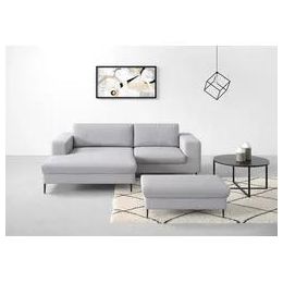 Ecksofa DOMO collection "Modica L-Form" Sofas Gr. B/H/T: 244cm x 83cm x 173cm, Samtoptik, Recamiere links, weiß (silber) moderne Optik mit großzügiger RecamiÃ ̈re, auch in Cord