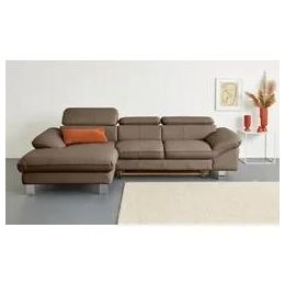 Ecksofa COTTA "Driver L-Form" Sofas Gr. B/H/T: 268cm x 73cm x 169cm, Leder BEEFY, Recamiere links, mit Kopfteilverstellung-mit Bettfunktion und Bettkasten, grau (stone) mit Kopfteilverstellung, wahlweise Bettfunktion und Bettkasten