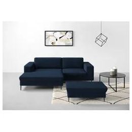 Ecksofa DOMO collection "Modica L-Form" Sofas Gr. B/H/T: 244cm x 83cm x 173cm, Samtoptik, Recamiere links, blau (marine) moderne Optik mit großzügiger RecamiÃ ̈re, auch in Cord