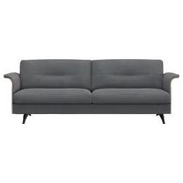 3-Sitzer FLEXLUX "Glow Designsofa, bequem und komfortabel durch hochwertigen Sitzaufbau" Sofas Gr. B/H/T: 224cm x 81cm x 91cm, Lederoptik, Armlehnen in geölter Eiche, grau (elephant gre) Skandinavisches Design, In hochwertiger Verarbeitung