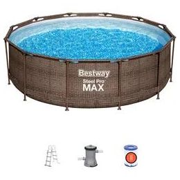 Framepool Bestway "Steel Pro MAXTM" Schwimmbecken Gr. Ø/B/H/L: 366 cm x Breite 366 cm x Höhe 100 cm x Länge 366 cm, 9150 l, braun Ø 366 x 100 cm