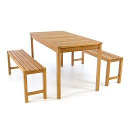 Vcm 3-tlg. Gartenmöbelset Picknickset Sitzgruppe Teakholz behandelt Bank Tisch 135cm