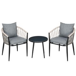 Outsunny Bistro-Set mit Sitzkissen grau 57L x 60B x 75H cm