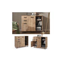 VICCO Sideboard Amber Eiche Wotan 120 x 100 cm mit 2 T&uuml;ren und 2 Schubladen
