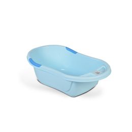 Moni Babybadewanne Lilly platzsparend mit Wasserablauf, Ablagefächer für Zubehör blau