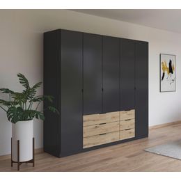 Drehtürenschrank Rauch "Davoa" Schränke Gr. B/H/T: 226 cm x 230 cm x 54 cm, 5 St., grau (graumetallic, eiche artisan) mit farblich abgesetzten Schubkästen