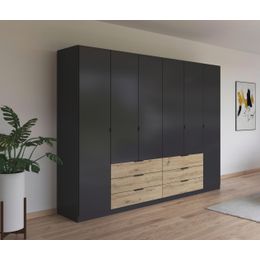 Drehtürenschrank Rauch "Davoa" Schränke Gr. B/H/T: 271 cm x 210 cm x 54 cm, 6 St., grau (graumetallic, eiche artisan) mit farblich abgesetzten Schubkästen