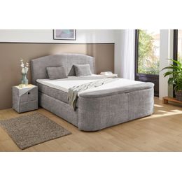 Jockenhöfer Boxspringbett JOCKENHÖFER GRUPPE "Pia, inklusive Strauraum im Fussteil", grau (hellgrau 330, 29), B:199cm L:246cm, Bezug Bett: Chenille (100% Polyester);Topper und Matratzenspiegel: 100% Polyester, Komplettbetten, 7-Zonen-TTFK-Mmatratze, KS-Topper, verschiedene Härtegrade wählbar