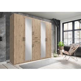 Drehtürenschrank wimex "Dillingen" Schränke Gr. B/H/T: 225 cm x 208 cm x 58 cm, 6 St., beige (viking, oak nachbildung) Schubladen auf bequemer Zugriffshöhe, mit Spiegel