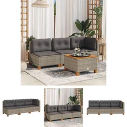 The Living Store - Gartensofa mit Kissen 3-Sitzer Grau Poly Rattan - Gartensofas - Grau