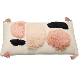 Eglo Living Kissen Chevery, Couch Zierkissen minimalistisch mit 4 Quasten, Dekokissen aus Baumwolle und Polyester in Creme, Rosa und Schwarz, Kissenbezug