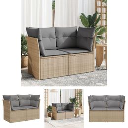 Gartensofa mit Kissen 2-Sitzer Beige Poly Rattan - Gartensofas - Beige - The Living Store