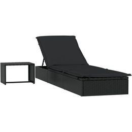 vidaXL - Sonnenliege 1 Stk. mit Tisch Schwarz Poly Rattan