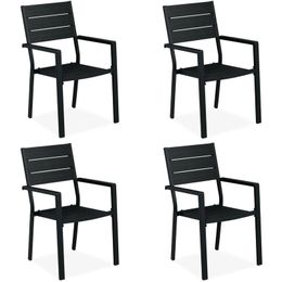 Relaxdays - Gartenstuhl 4er Set, hbt 90 x 53,5 x 59 cm, Balkonstühle m. Armlehnen, Metall, moderne Terrassenmöbel, schwarz