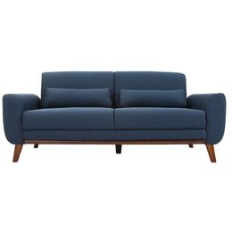 Miliboo Design-Sofa 3 Plätze Stoff Blau Beine Nussbaum ektor