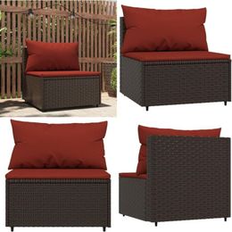 vidaXL - Garten-Mittelsofa mit Kissen Braun Poly Rattan - Mittelsofa - Mittelsofas - Home & Living - Braun