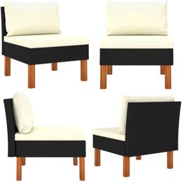 vidaXL - Mittelsofa Poly Rattan und Eukalyptus Massivholz - Mittelsofa - Mittelsofas - Home & Living - Schwarz