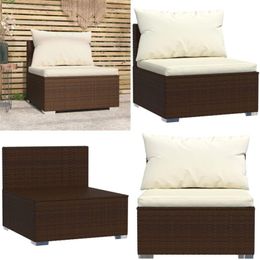 vidaXL Garten-Mittelsofa mit Kissen Braun Poly Rattan - Garten Mittelsofa - Garten Mittelsofas - Home & Living