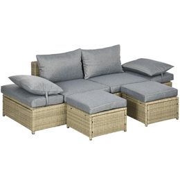 Outsunny Rattan Gartenmöbel-Set mit Stauraum und Polsterkissenauflagen grau 105L x 80B x 66H cm